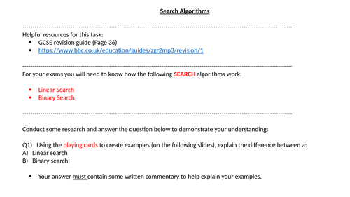 Search/Sort algorithms lesson activities | Teaching Resources