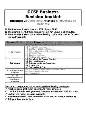 GCSE Business (9-1) OCR - Finance - Assessment & Revision resource pack ...