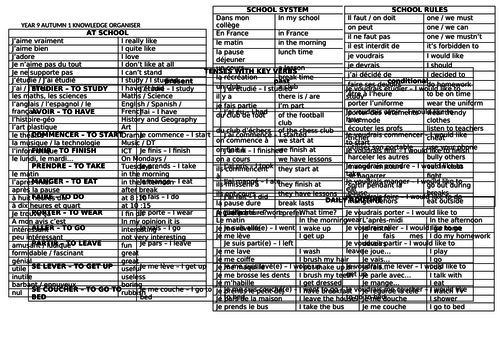 KS3 French Year 9 core vocabulary and knowledge organisers | Teaching ...