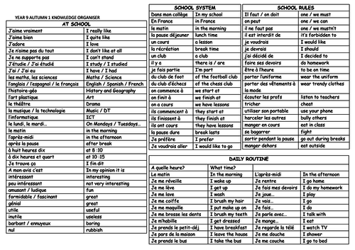KS3 French Year 9 core vocabulary and knowledge organisers | Teaching ...