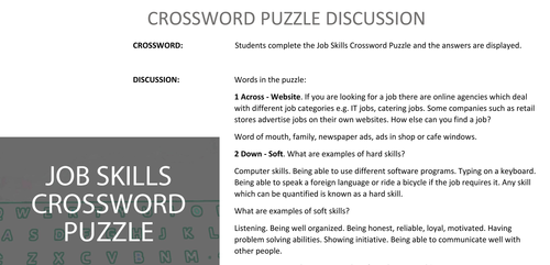 Job Skills Crossword Puzzle and Lesson (US) | Teaching Resources