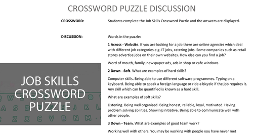 Job Skills Crossword Puzzle and Lesson Plan (UK) | Teaching Resources