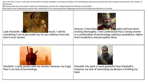Macbeth mini revision quiz and literacy task | Teaching Resources