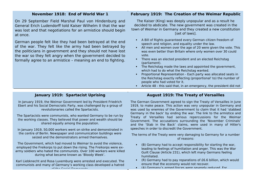 (9-1) Weimar and Nazi Germany Flashcards | Teaching Resources