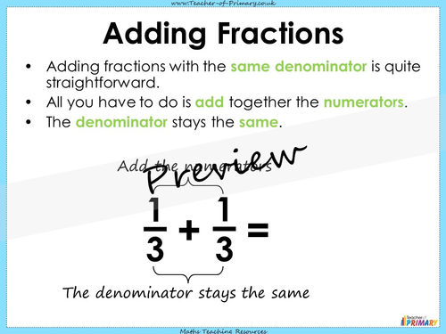 Adding and Subtracting Fractions - Year 3 | Teaching Resources