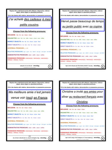 Advanced French Grammar: 50 Pronoun Challenge Cards | Teaching Resources