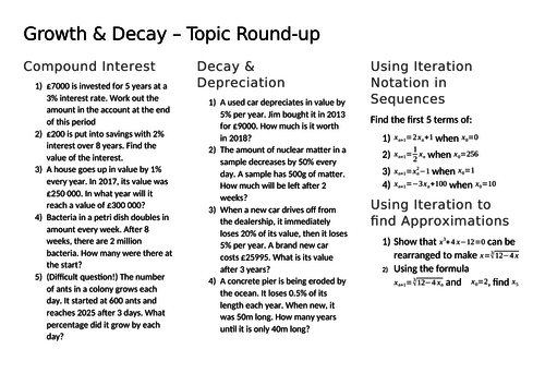 Growth & Decay with Iterative Processes Revision | Teaching Resources
