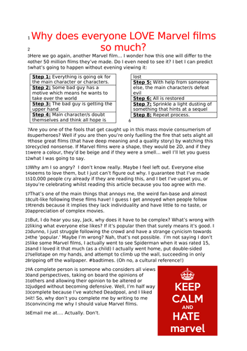Non-Fiction GCSE English Language Marvel Rant | Teaching Resources
