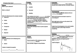 Exploring Science 7E Mixtures and Separation Revision broadsheet ...