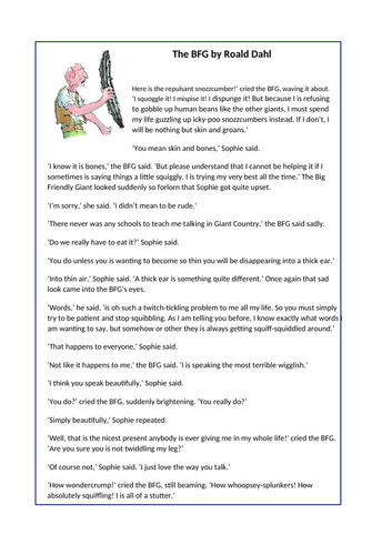 Reciprocal /Guided Reading - The BFG by Roald Dahl (Year 3 & 4 ...