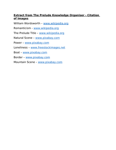 The Prelude (Extract) Knowledge Organiser/ Revision Mat! | Teaching ...