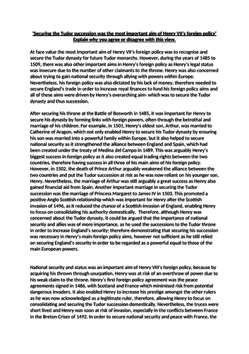 Henry VII's Foreign Policy Aims A* Essay | Teaching Resources