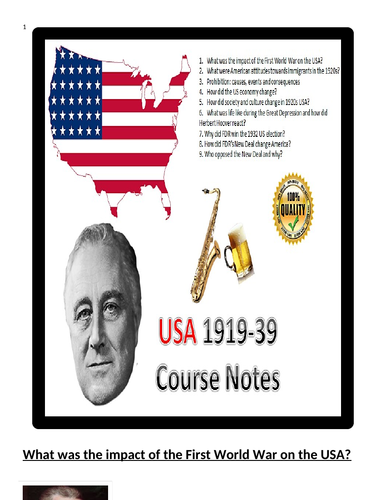 USA in the 1920s & 1930s Entire Course Notes - 46 pages | Teaching ...