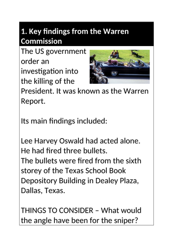 Who killed JFK? - 18-page full lesson (notes, card sort, history ...