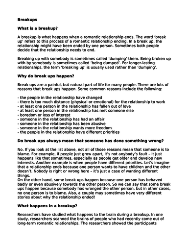 Breaking Up Relationships | Teaching Resources