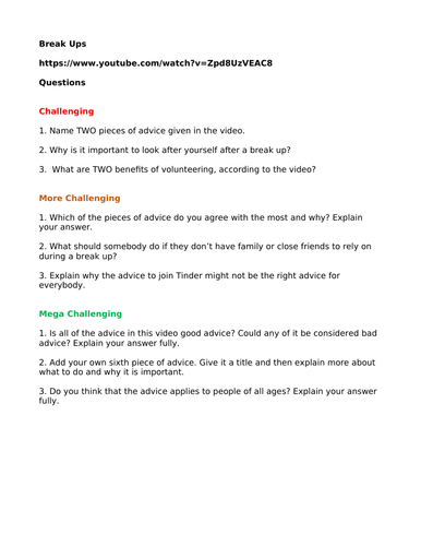 Breaking Up Relationships | Teaching Resources