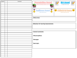 Whole class book marking feedback sheet | Teaching Resources