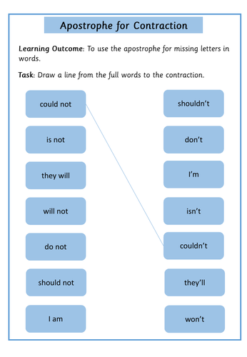 Apostrophe for Omission / Contraction Worksheets | Teaching Resources