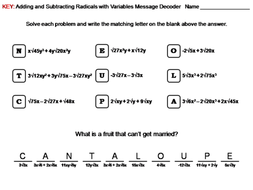 Adding and Subtracting Radicals with Variables Worksheet: Math Message ...