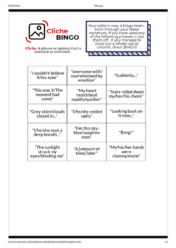 Narrative Writing: Cliche Bingo | Teaching Resources