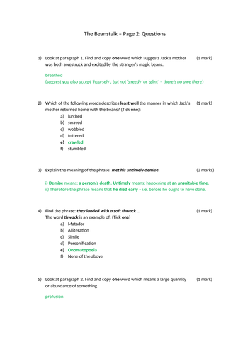 The Beanstalk - A Short Story for English Comprehension or Guided ...