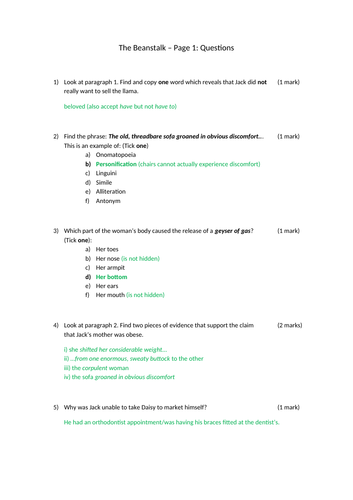 The Beanstalk - A Short Story for English Comprehension or Guided ...