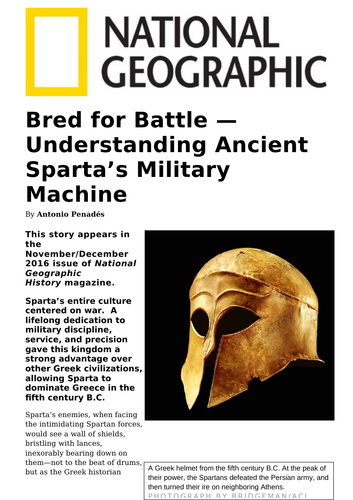 Magazine article: Bred for Battle - Understanding Ancient Sparta's ...