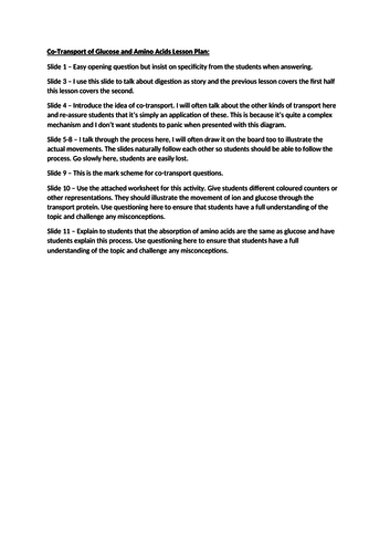 Co-Transport lesson. A Level Biology, AQA, 7401/7402 | Teaching Resources