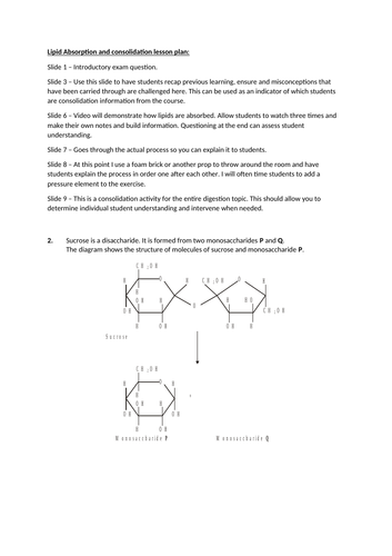 Lipid absorption lesson. A Level Biology, AQA, 7401/7402 | Teaching ...