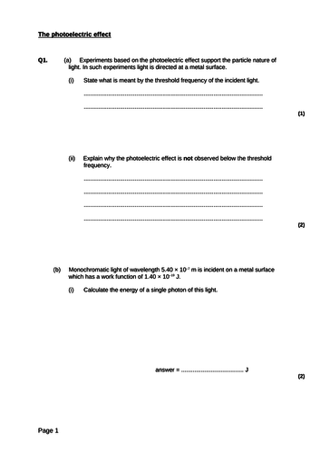 NEW AQA A-Level (Year 1) - The photoelectric effect (Quantum phenomena ...