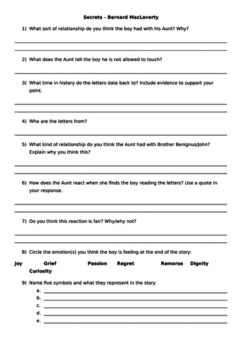 Secrets Bernard MacLaverty | Teaching Resources
