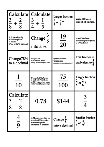 Fractions Decimals Percentages Inc And Decrease Teaching Resources