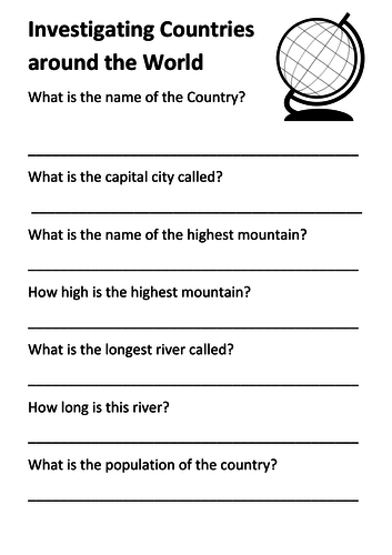 Investigating Countries Around the World Handout | Teaching Resources