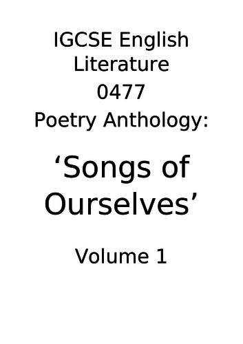 Cambridge IGCSE English Literature: 'Songs of Ourselves: Volume 1 ...