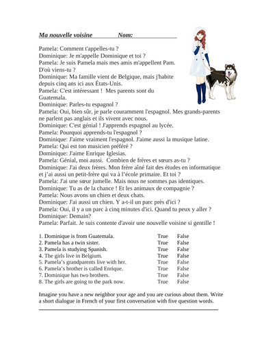 Ma Nouvelle Voisine Lecture en Français: French Reading with Questions ...