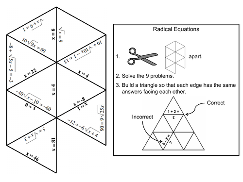 Solving Radical Equations Game: Math Tarsia Puzzle | Teaching Resources