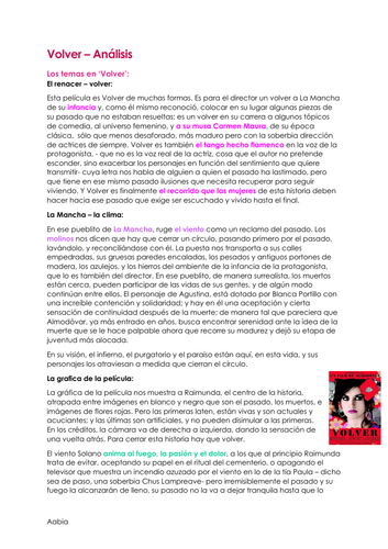 VOLVER Almodovar Analysis Notes for A LEVEL SPANISH | Teaching Resources