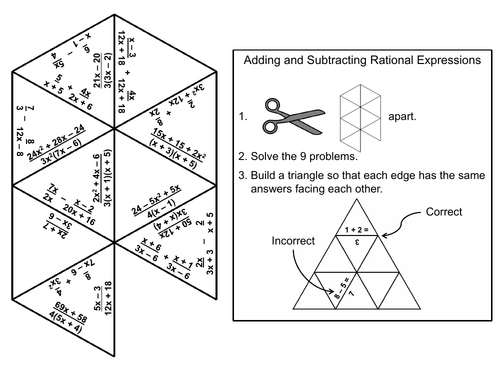 Adding and Subtracting Rational Expressions Game: Math Tarsia Puzzle ...