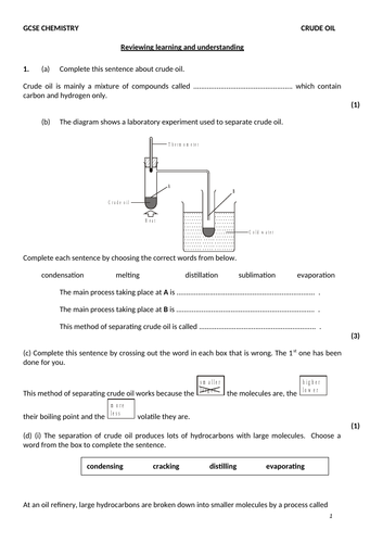 Fuels from Crude Oil GCSE Chemistry | Teaching Resources