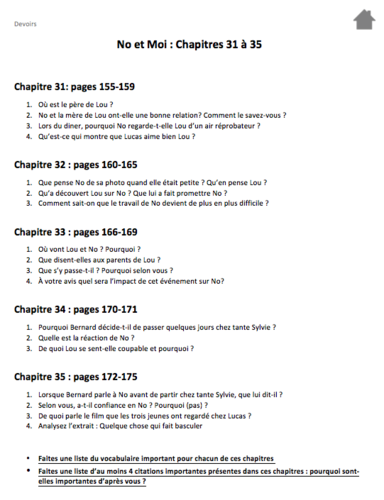 No et Moi- Worksheets to study chapters 21 to 35 and summary | Teaching ...