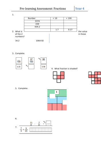 Pre/post learning assessment with toolkit Year 4 Fractions | Teaching ...