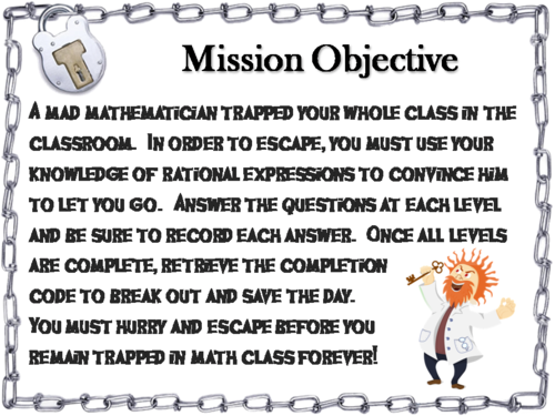 Operations with Rational Expressions Game: Escape Room Math Activity ...