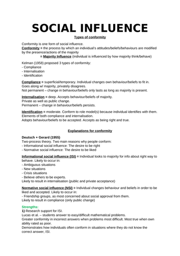 Social Influence - AQA A-Level Psychology | Teaching Resources