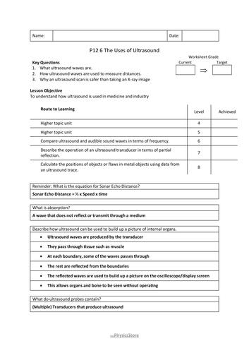 KS4 GCSE Physics AQA P12 6 The Uses of Ultrasound Lesson Bundle ...