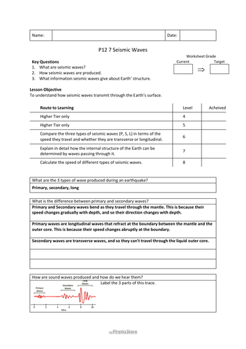 Ks4 Gcse Physics Aqa P12 7 Seismic Waves Lesson Bundle Teaching Resources