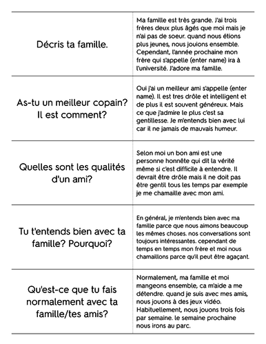 French General Conversation Answers AQA GCSE (9-1) | Teaching Resources