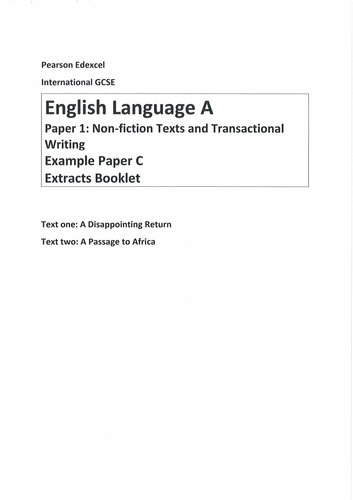 Edexcel Igcse Language Paper 1 With Passage To Africa Teaching Resources