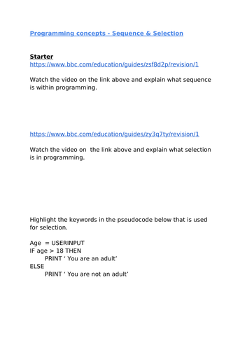 IGCSE computer science programming worksheets | Teaching Resources IGCSE computer science programming worksheets | Teaching Resources