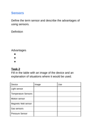 IGCSE Computer science sensors worksheet | Teaching Resources