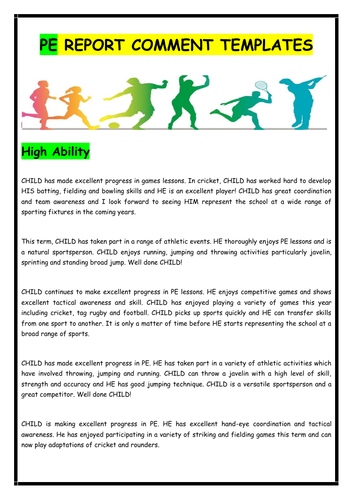 PE Reports - Bank of Comments | Teaching Resources
